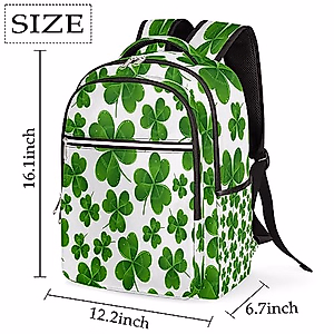 bisibuy St. Patrick's Day Clover Travel Laptop Backpack, 16.1 Inches Computer Backpack, Durable Water-Repellent Travel Backpack for Business College Women Men Gift