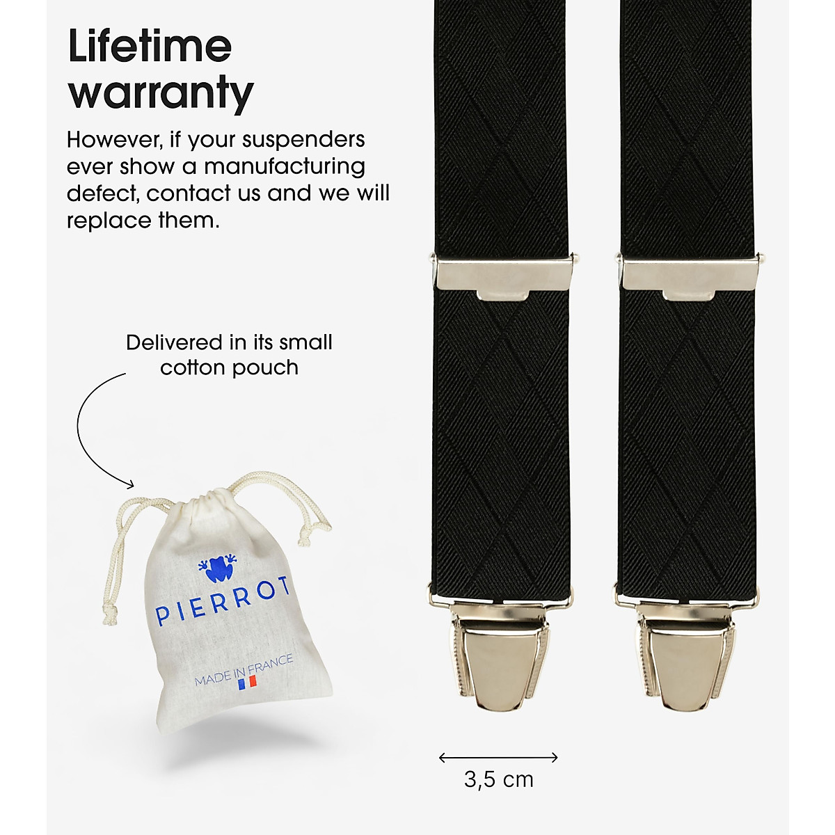 PIERROT Men’s Suspenders - One Size Adjustable and Elastic Suspenders for Men Trousers Heavy Duty with 4 Very Strong Clips