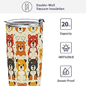 sanluoli Cute Retro Dogs Stainless Steel vacuum insulated water bottle with Straw Leak Resistant Flip coffee travel mug 20oz reusable vacuum insulated tumbler with lid 20 OZ