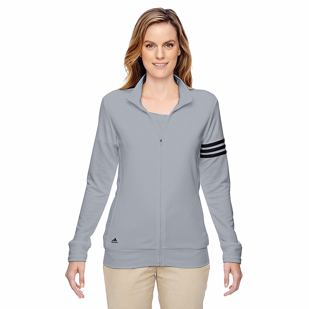 adidas Ladies' ClimaLite 3-Stripes French Terry Full-Zip Jacket, Chrome/ Black, X-Large