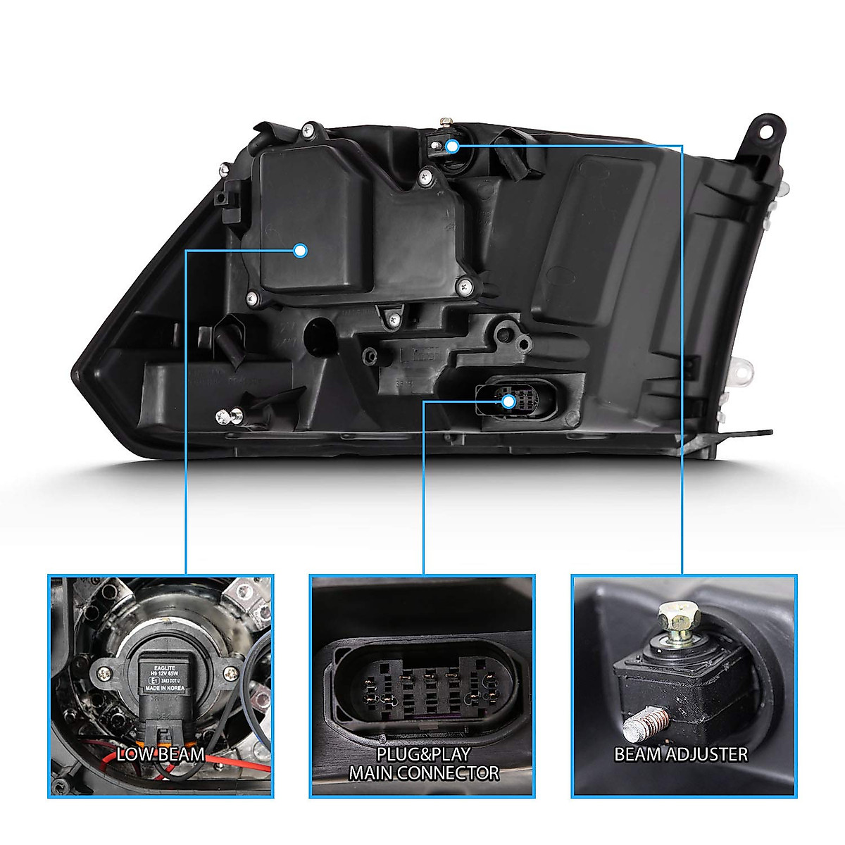 AmeriLite Halogen, led, Projector Car Headlights For 2009-2018 Dodge Ram 1500 2500 3500 Tube Switchback White & Amber Parking Turn Signal, Vehicle Light Assembly, Chrome With Switchback LED