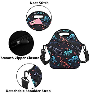 Violet Mist Neoprene Thermal Insulated Lunch Bag Tote Large with Extra Pocket Detachable Adjustable Shoulder Lunchbox Handbags Women men, Dinosaur-1
