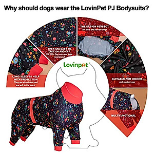 LovinPet Large/Big Dog Pajamas, Post Surgery Onesie for Large Breed Dogs, Reflective Stripe, Breatheable Stretch Jersey Knit, Nighttime Print Dog Jammies, Pet PJ's/Large