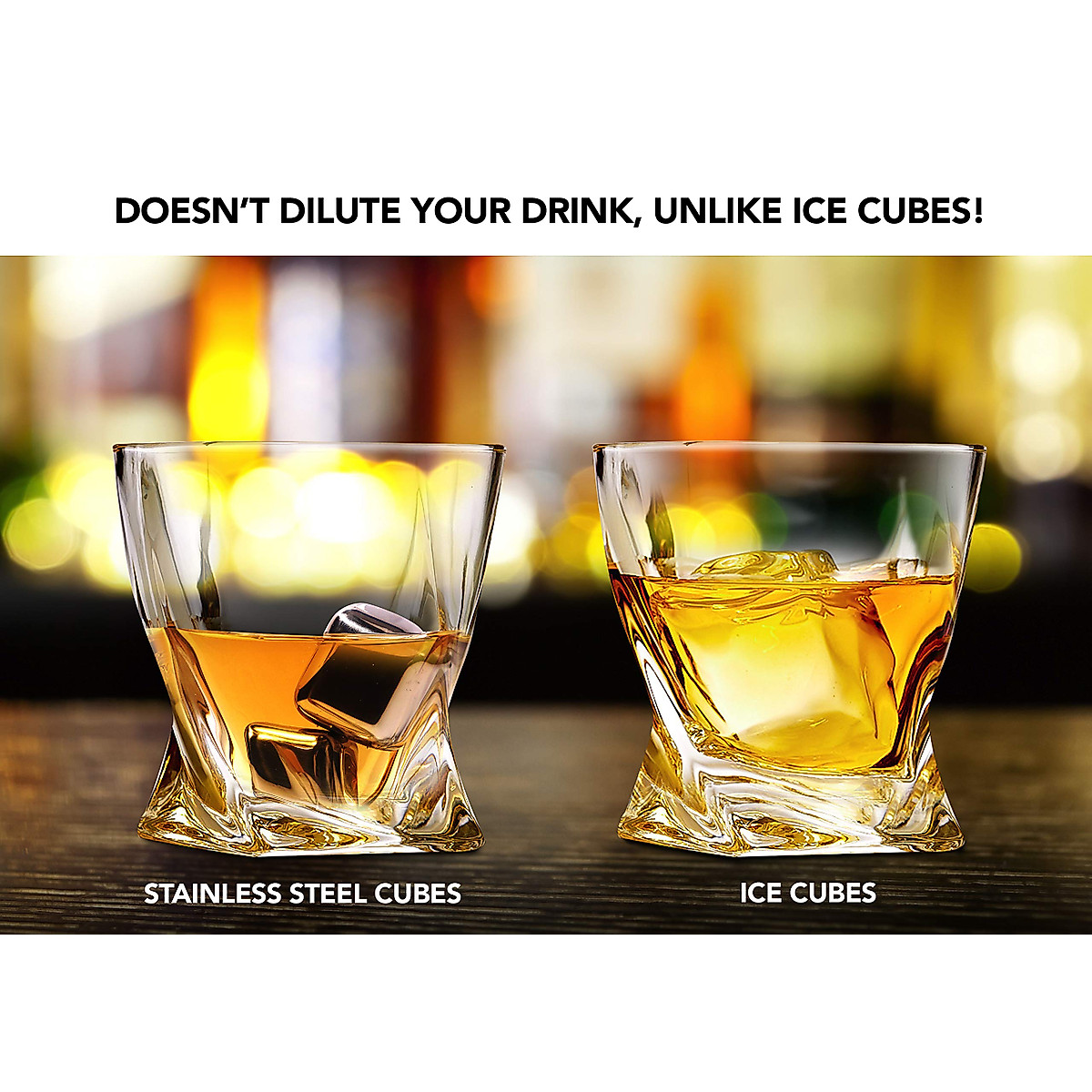 flybold Whiskey Glass Set Whiskey Stones Gift Set Whiskey Rocks Best Man Gifts for Wedding with 8 Stainless Steel Ice Cubes for 3X Faster Cooling 2 Glasses Gift Packing