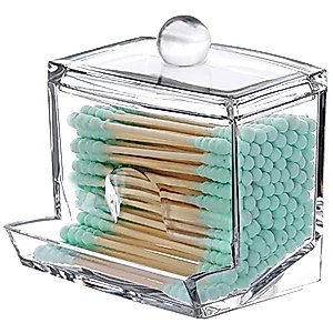 Tbestmax 7 OZ Cotton Swab Pads Holder, Qtip Cotton Buds Ball Dispenser, Bathroom Containers Canister Organizer, Clear Apothecary Jar for Storage 1 Pcs