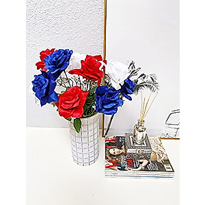 Admired By Nature Bush Artificial Full Blooming Flowers, Medium, 6. ABN_RD/WT/BL_Rose, 12 Count