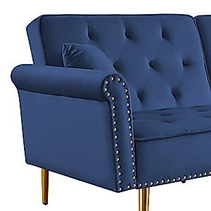 Eafurn 110" Convertible Sectional Sofa with Reversible Chaise and Adjustable Backrest,Modern Oversized Velvet Upholstered L-Shaped Corner Couch Bed with Nailhead Trim for Living Room