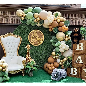 Safari Woodland Sage Olive Green Brown Nude Cream Neutral Balloons Balloon Garland Kit, Jungle Safari Wild One Boho Teddy Bear Birthday Baby Shower Theme Party Decorations Supplies for Boy