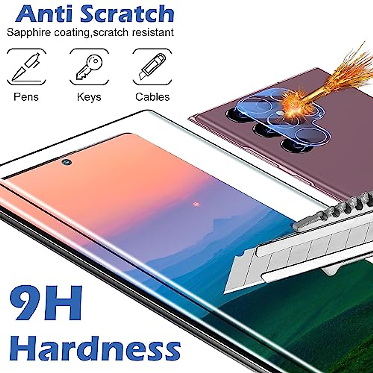 [2+2 Pack] Galaxy S22 Ultra Screen Protector, 9H Tempered Glass, Ultrasonic Fingerprint Support, 3D Curved, HD Clear Scratch Resistant for Samsung Galaxy S22 Ultra 5G Glass Screen Protector