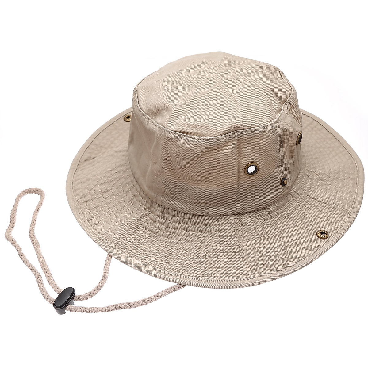 Summer Outdoor Boonie Hunting Fishing Safari Bucket Sun Hat with adjustable strap(Khaki,LXL)