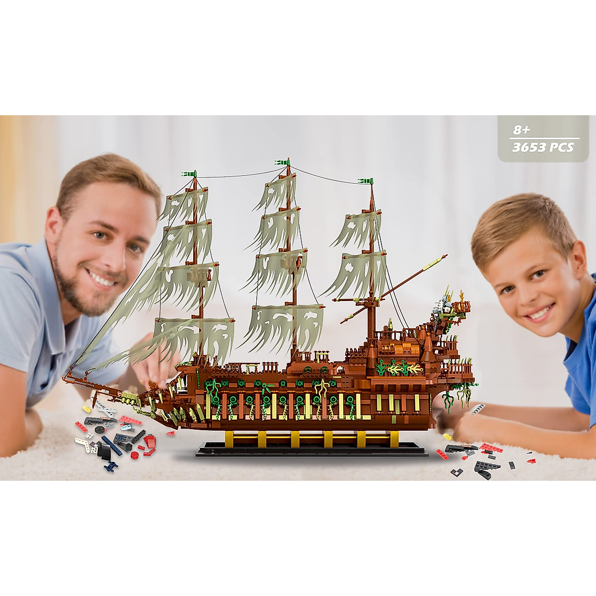 Addshiny The Flying Dutchman Caribbean Pirate Ship Model Building Blocks Kit, MOC Sailboat Model Set Construction Assembly Toy for Kids and Teens (3653 PCS)