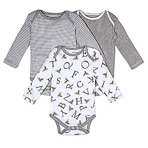 Burt's Bees Baby unisex baby Bodysuits, 3-pack Long & Short-sleeve One-pieces, 100% Organic Cotton Bodysuit, A-bee-c, 6 Months US