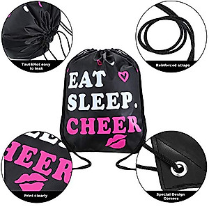 5 Pieces Cheerleading Drawstring Gym Bag Cheer Bags for Cheerleaders Cheer Black Drawstring Bag Eat Sleep Cheer Drawstring Bag for Youth Sports Cheerleader Gift, 13.4 x 16.9 Inch
