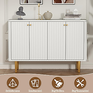 HLR Sideboard Buffet Cabinet, 48" Modern Accent Cabinet with 4 Door and Removable Shelves, Credenza Entryway Cabinet with Storage for Living Room, Dinning Room, Ivory White