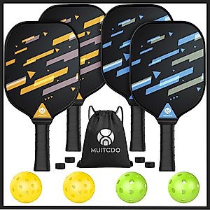 Muitcdo Pickleball Paddles Set of 4, USAPA Approved Pickleball Set with 4 Balls and 1 Carry Bag 4 Replacement Grips, Light Pickleball Rackets for Beginners and Intermediates Racquet for Men Wowen