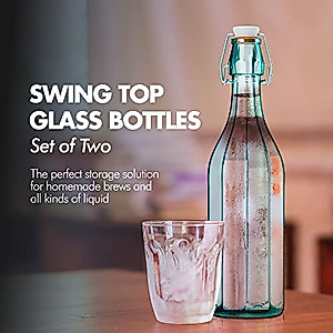 Amici Home Faceted Hermetic Glass Bottles | Eco-Friendly Swing Top Glass Bottles | Flip Top Glass Bottle with Airtight Cap | Glass Bottles with Caps - Dishwasher Free (Set of 2, 17 Oz)