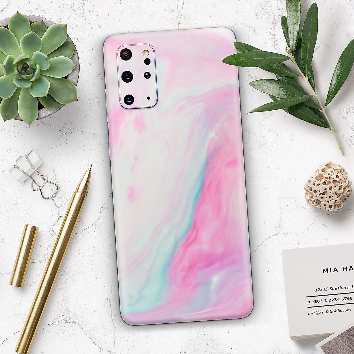 DesignSkinz Marbleized Soft Pink Protective Vinyl Decal Wrap Skin Cover Compatible with The Samsung Galaxy S20 (Screen Trim & Back Glass Skin)