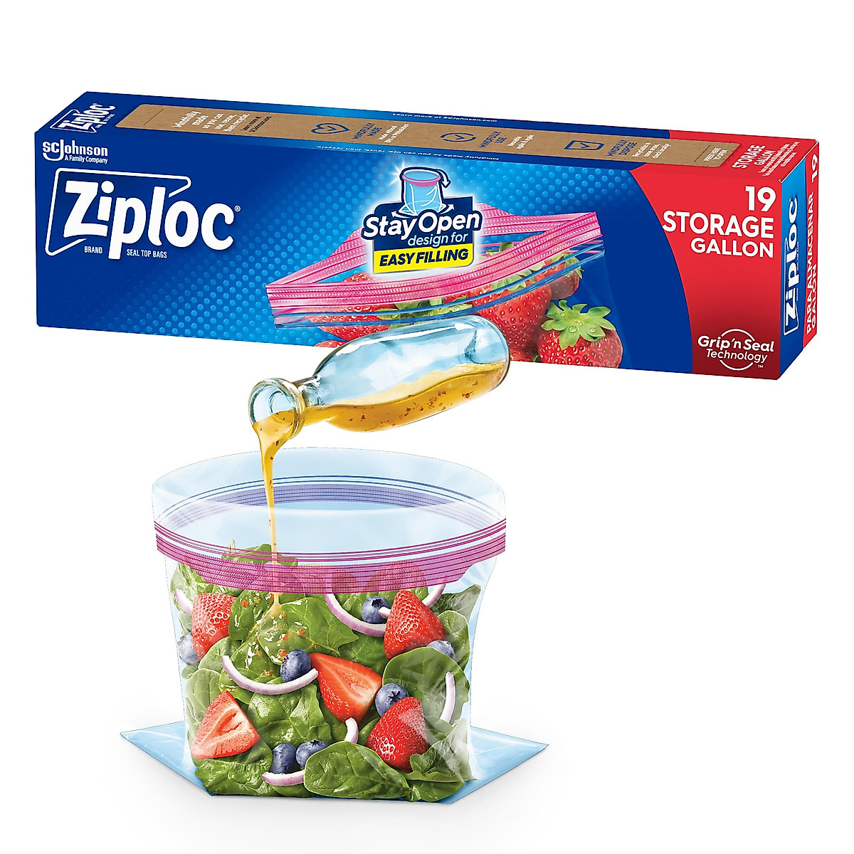 Ziploc Gallon Food Storage Bags, Grip 'n Seal Technology for Easier Grip, Open, and Close, 19 Count