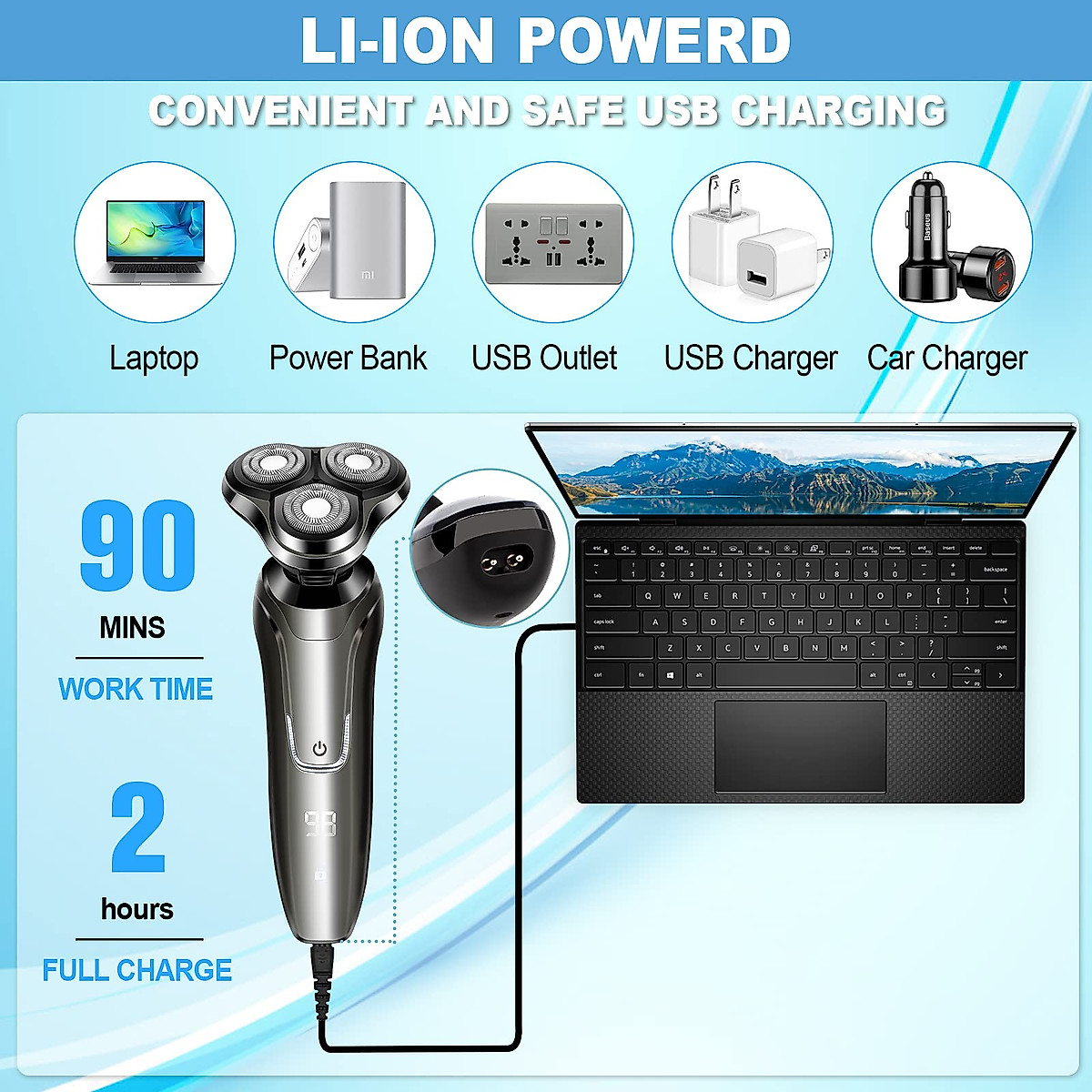 Electric Razor for Men,Electric Shavers for Men IPX7 Waterproof Mens Shaver Rechargeable with Beard Trimmer, 4 in 1 3D Rotary Mens Razor Shaver Kit Cordless Shaving Machines for Husband Father Gift