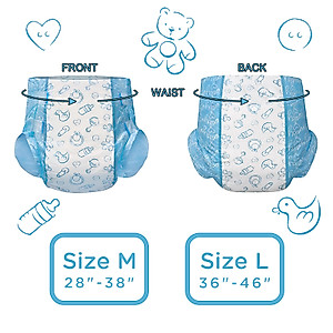 Littleforbig Adult Printed Diaper 80 Pieces (8 Packs) - Nursery Blue (Large 36"-46")