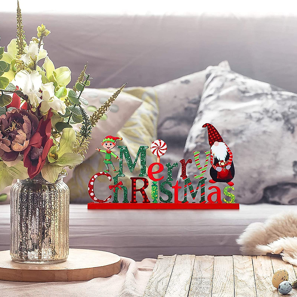 Blulu 3 Christmas Decorations Indoor Christmas Centerpieces for Tables Merry Christmas Tabletop Wooden Sign Snowman Farmhouse Centerpieces for Christmas Xmas Holiday Party Indoor Decor(Chic Style)