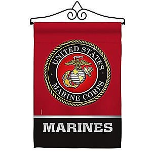 US MILITARY United State Garden Flag Set Wall Hanger Armed Forces Marine Corps USMC Semper Fi American Military Veteran Retire Official House Banner Small Yard Gift Double-Sided, Made in USA
