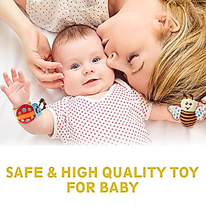 PHREKUDA Sock & Wrist Rattles Toy Set for Babies, Plush Stuffed Rattles for Baby, Rattles for Babies, Rattle for Baby, Newborn Gifts for Boys Girls Infant (4 in 1)