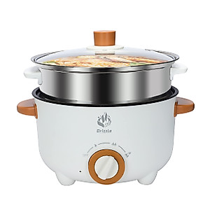 Drizzle 3L Hot Pot Cooker Skillet Steamer - Multifunction Frying Pan 110V Non-Stick Grill Stir-fried Stewed Cookware Steak Noodle Ramen Shabu Shabu Pot - Home Office Party Kitchen Dorm Cooking White