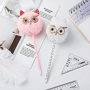 Abhay 4 Pack Owl gift Pen Novelty Pens Colorful Fluffy Ball Pen Pom Pom Pen for Easter and Party Supplies