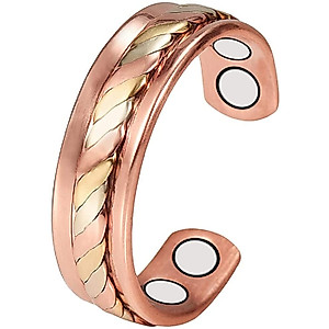 Copper Rings for Women, Magnetic Rings Pure Copper Three -Color Gold Weave Adjustable Therapy Ring, Healthy Copper Jewelry
