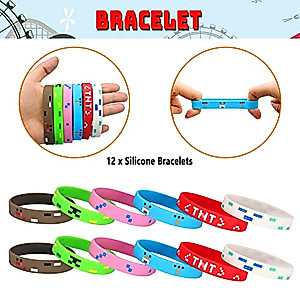 Cikisaa 86 PCS Mining Theme Video Game Party Favors Gift Set for Kids Boys, Mining Style Birthday Party Supplies Party Decorations, Include 12 Key Chains, 12 Bracelets, 12 Button Pins, 50 Stickers