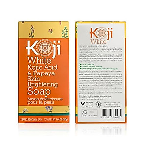 Koji White Kojic Acid & Papaya Skin Brightening Soap, Exfoliating Facial Bar, Radiant Skin, Rejuvenates, Moisturizer, Even Tone Cleansing Bar with Hyaluronic Acid, Vegan Soap, 2.82 oz (2 Bars)