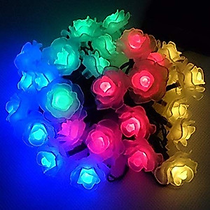 Solar String Lights 20/30/50/100LED Solar Rose String Lights Starry FairyWaterproof for Christmas Outdoor Indoor Gardens Homes Wedding Holiday Party (Emitting Color : RGB)
