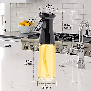 Olive Oil Sprayer for Cooking - 200ml Glass Oil Dispenser Bottle Spray Mister - Refillable Food Grade Oil Vinegar Spritzer Sprayer Bottles for Kitchen, Air Fryer, Salad, Baking, Grilling, Frying (Black)
