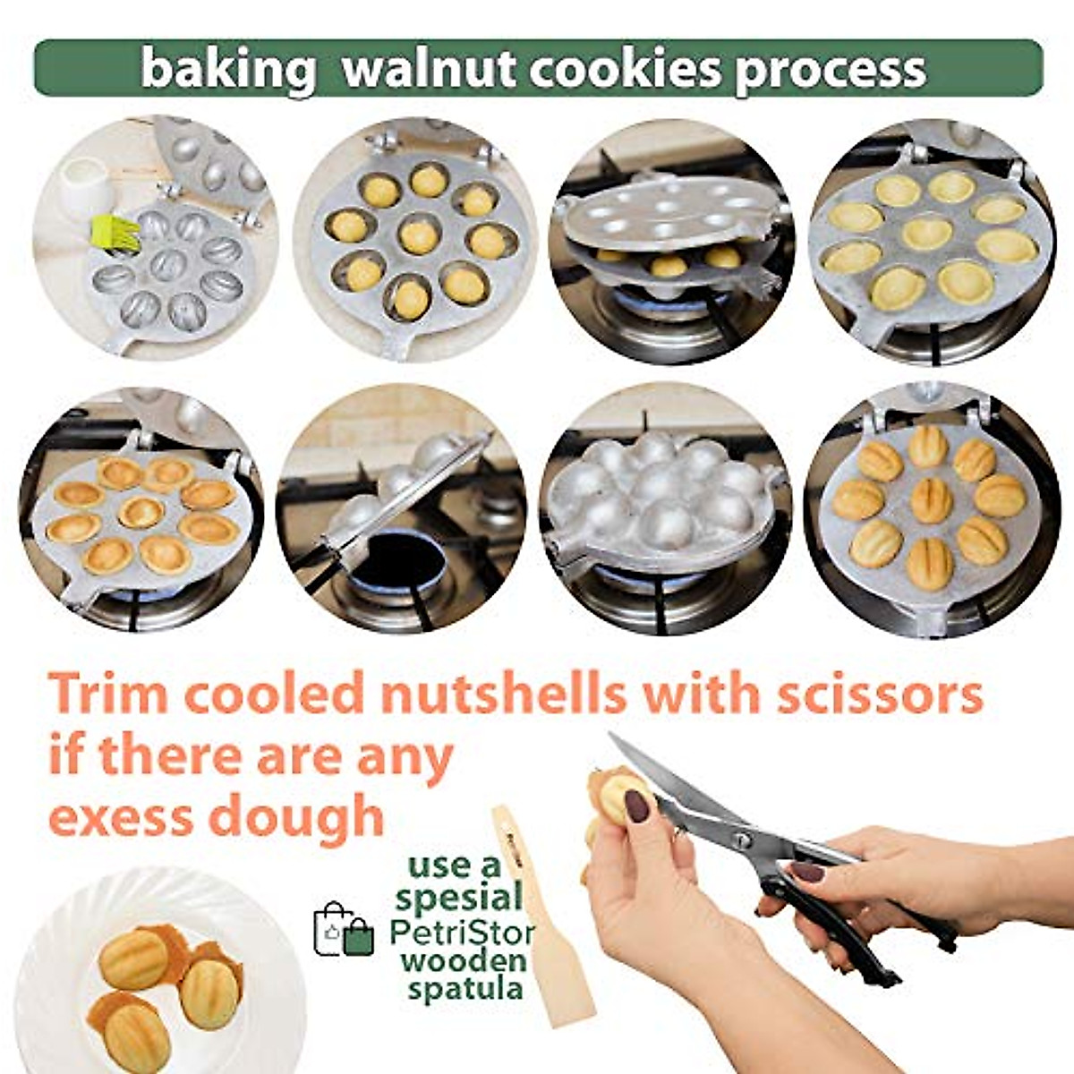 Walnut Cookie Mold (Oreshek) Maker 9 Halves Nuts Big Oreshki Russian Soviet Cookies Pastry