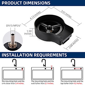 ZHIBAI Cup Washser for Sink Stainless Steel, Upgraded 10 360° High Pressure Jets Glass Rinser, Bottle Rinser for Rinse the Rim, Kitchen Sink Accessories, Black