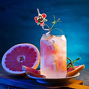 25Pcs Wednesday Birthday Party Decorations Party Favors Reusable Drinking Straws, 10 Designs Cartoon Birthday Party Supplies with 2 Cleaning Brush