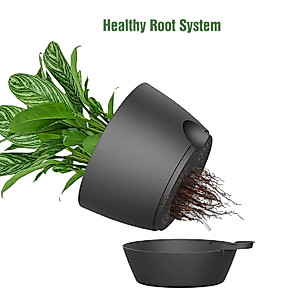 WOUSIWER 10 inch Self Watering Planters, 2 Pack Large Plastic Plant Pots with Deep Reservior and High Drainage Holes for Indoor Outdoor Plants and Flowers, Black