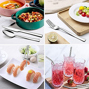 LIANYU 2 Pack Travel Silverware Set, 18-Piece Portable Utensils Flatware Set with Blue and Pink Case Bag, Reusable Cutlery Set for School Office Camping, Dishwasher Safe