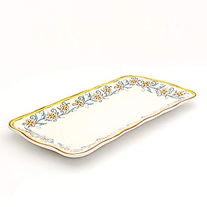 Euro Ceramica Duomo Collection Italian-Inspired 16.8" Rectuangular Ceramic Serving Tray with Organic Edges, Floral Design, Multicolor