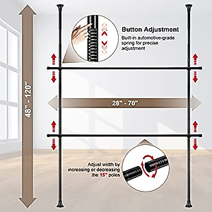 Closet Organizer Clothes Rack, Heavy Duty 2-Tier Adjustable Free Standing Laundry Drying Garment Rack, Floor to Ceiling Clothing Hanger Tension Rod Closet System Wardrobe Storage Matt Black