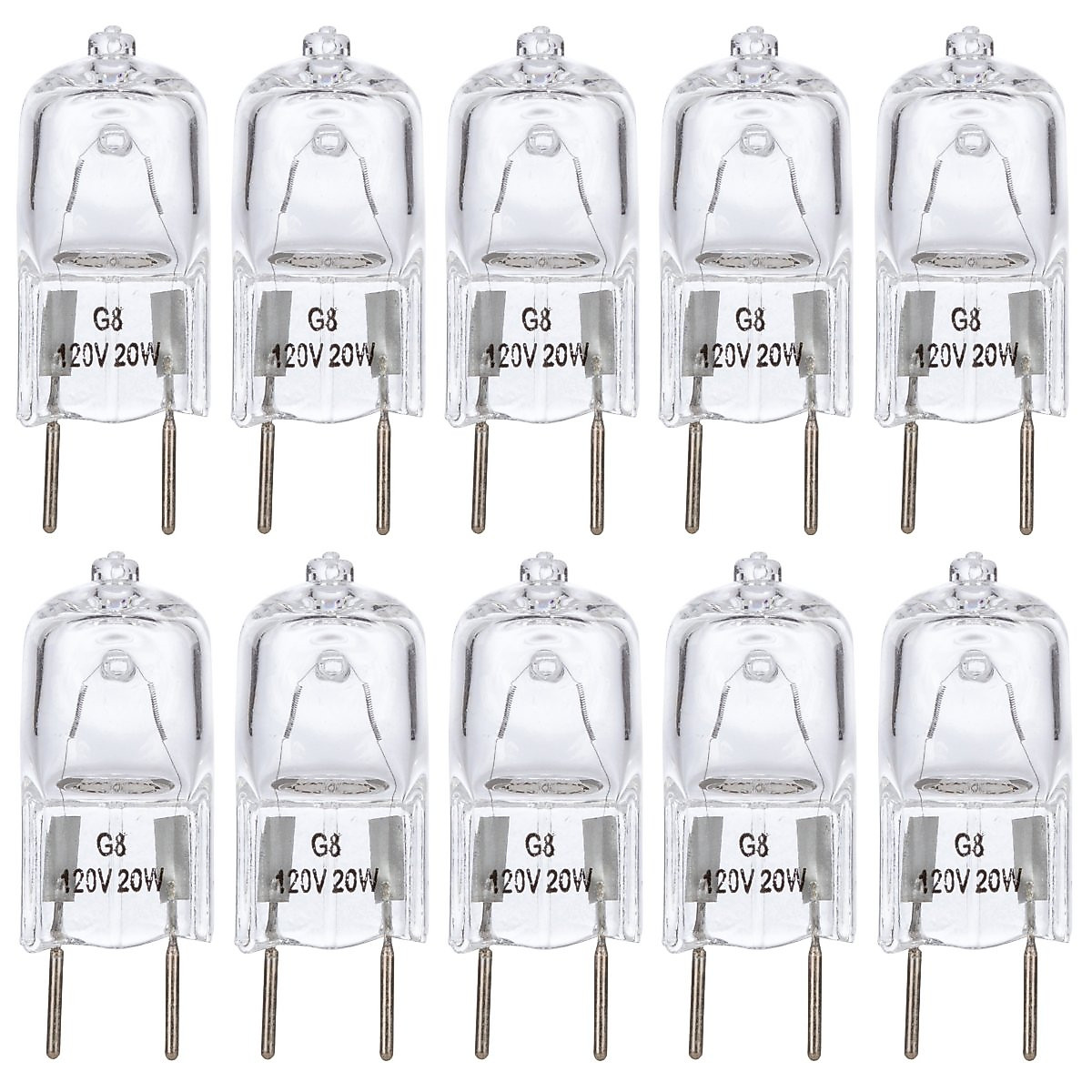 Simba Lighting Halogen Light Bulb G8 T4 20W JCD Bi-Pin (10 Pack) Shorter 1-3/8" (1.38") Length for Under Cabinet Puck Lights, Kitchen Hood, Landscape Lights, Desk Lamps 120V Dimmable, 2700K Warm White