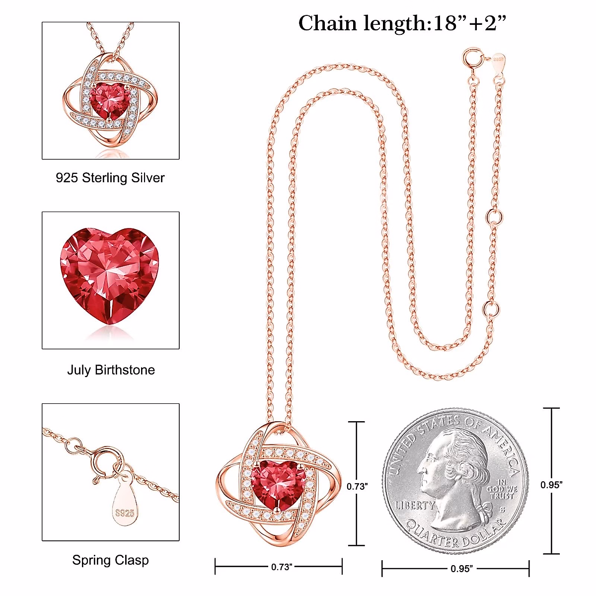 Iefil July Birthstone Necklace for Women, Sterling Silver Birthstone Jewelry Red Ruby Necklace Anniversary Birthday Gifts for Women Wife Girlfriend Her