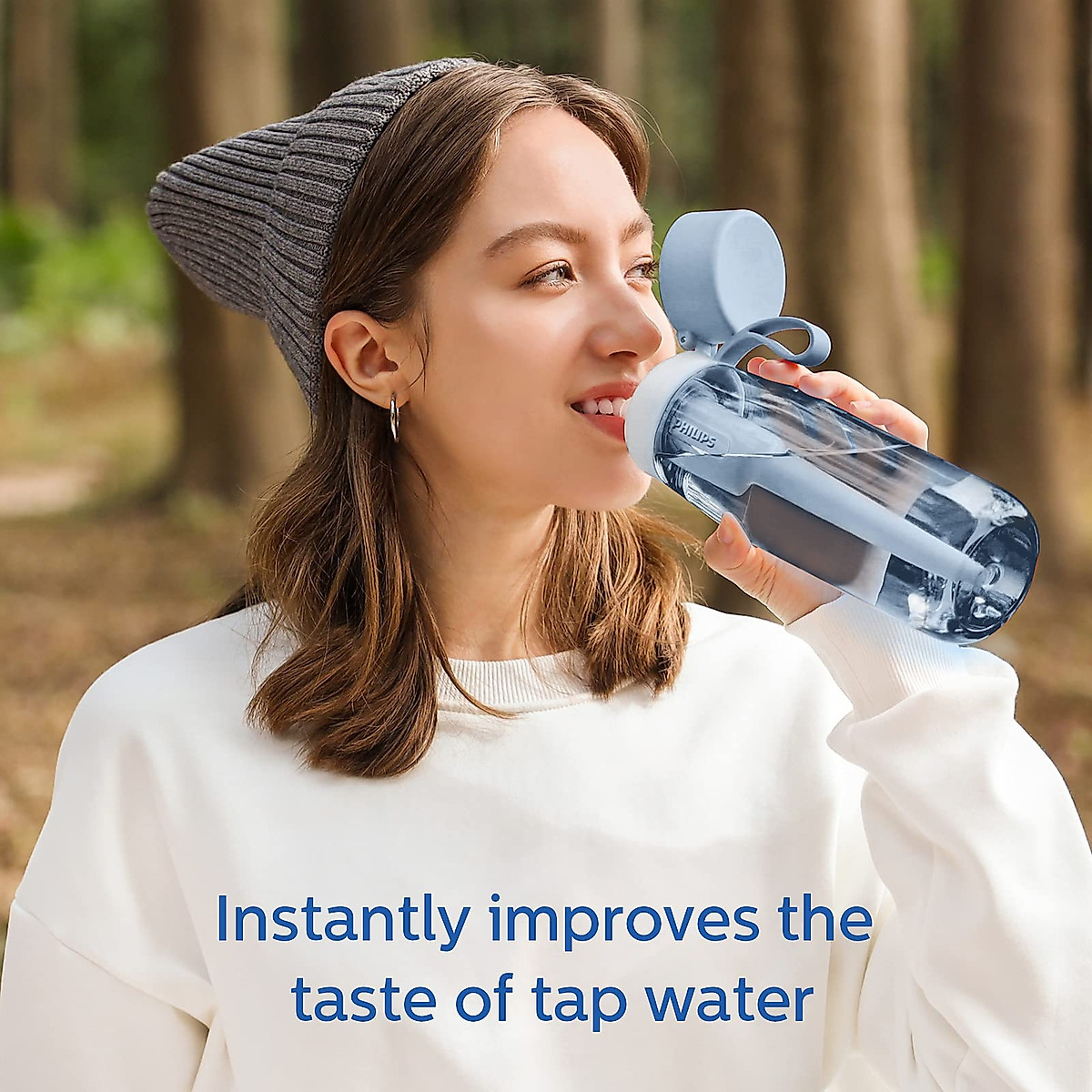 Philips GoZero Everyday Filtered Water Bottle with Philips Everyday Water Filter, BPA Free, Purify Tap Water into Tastier Healthy Drinking Water, Tritan Plastic, 36 oz Tritan, Navy Blue