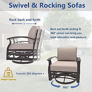 ALAULM Aluminum Patio Furniture Set with Propane Fire Pit Table 9-seat Metal Outdoor Furniture w/Fire Pit Patio Sectional w/5.1" Cushions for Patio, Backyard, Poolside-Sand