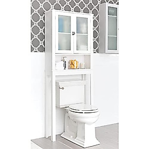 Zenna Home Classic Over-The-Toilet Spacesaver Bathroom Storage with Glass Windows, White