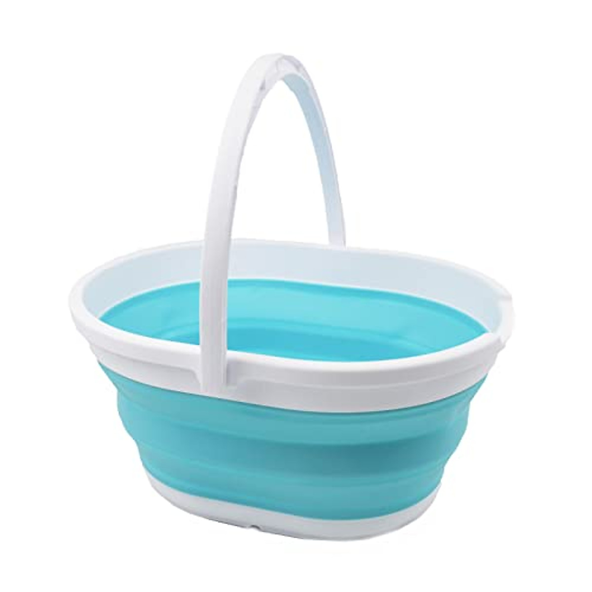 SAMMART 11L (2.9 Gallon) Collapsible Basket with Handle - Portable Outdoor Picnic Basket/Crater - Foldable Shopping Bag - Space Saving Storage Container (White/Haze Blue)