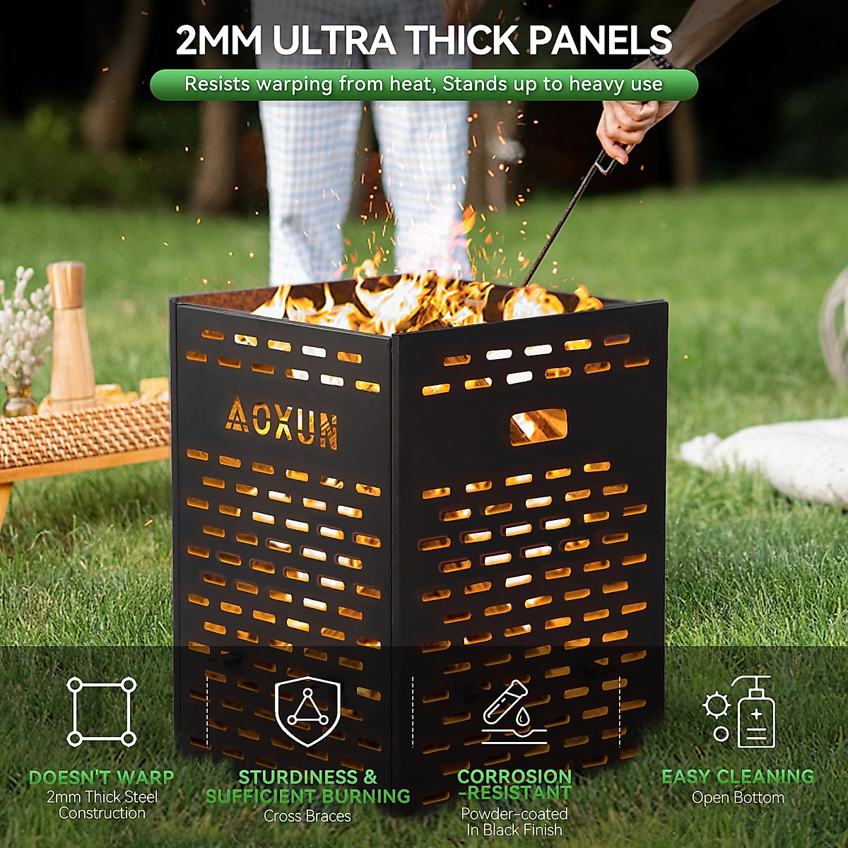 Aoxun Smokeless Fire Pits, 88 in Wood Burning Portable Firepit with Removable Ash Pan