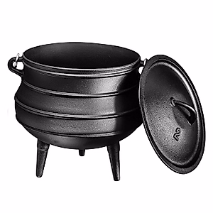 Bruntmor Pre-Seasoned Cast Iron Cauldron | African Potjie Pot with Lid | 3 Legs for Even Heat Distribution - Premium Camping Dutch oven Cookware for over-the-fire Cooking - 8 Quarts (Large)