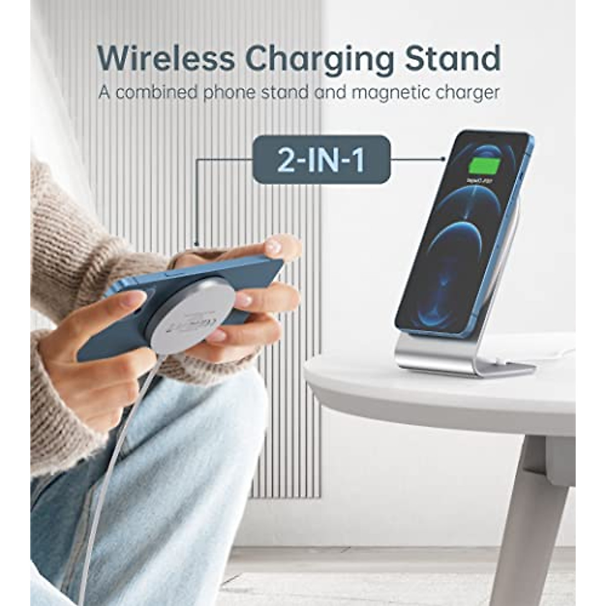 Magnetic Wireless Charger for iPhone 14/13/12 - Mag Charger+20W USB C Adapter, Convertible Fast Wireless Charging Stand/Pad with 5ft USB-C Cable for iPhone 14/13/12 Pro Max Plus Mini,Mag-Safe Charger